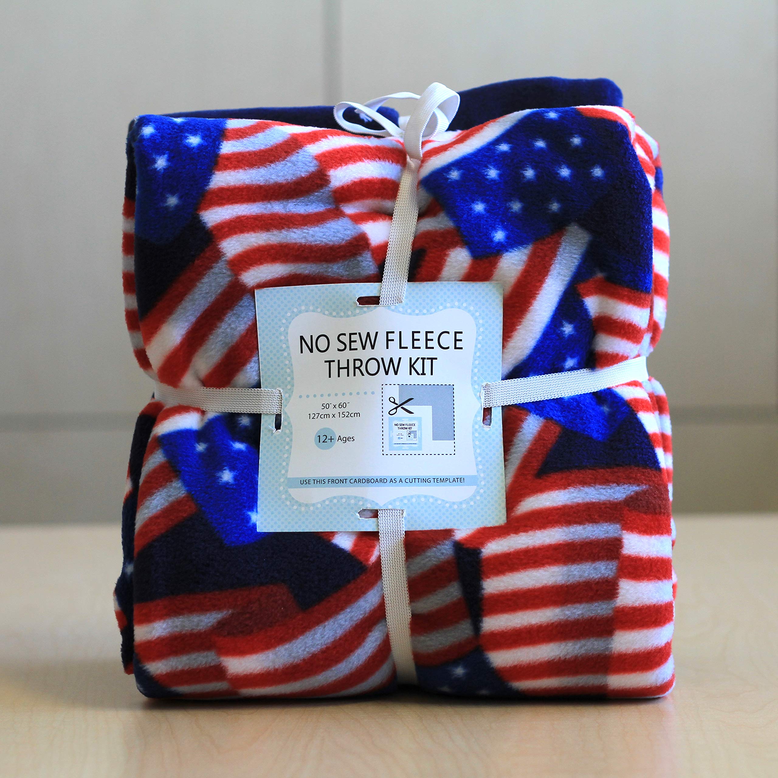 Patriotic American Flags Anti-Pill Premium No-Sew Throw Fleece Fabric Kit (50x60)