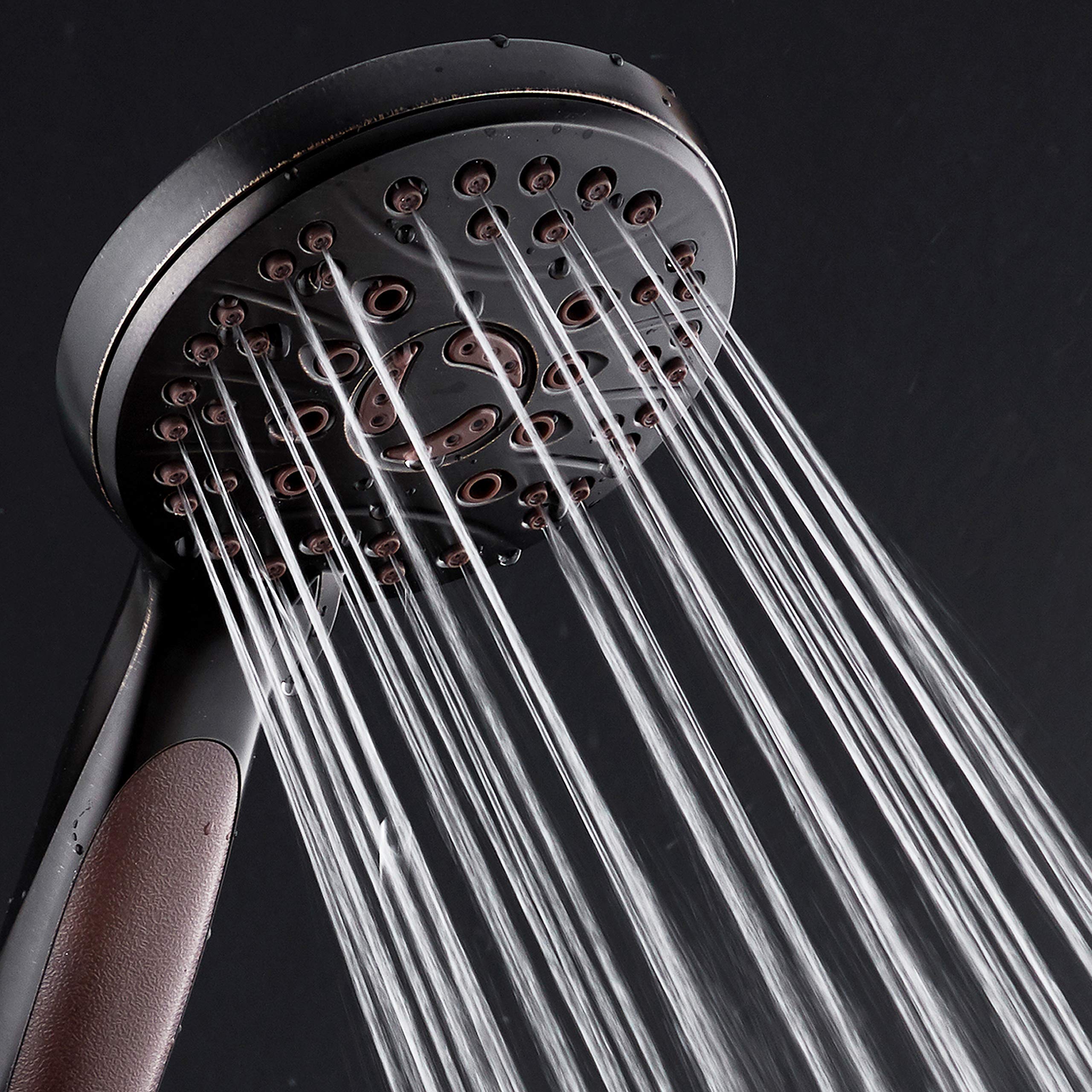 AquaSpa High Pressure 6-Setting Luxury Handheld Shower Head with Extra Wall Bracket, Oil Rubbed Bronze Finish