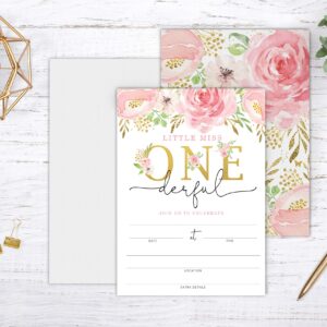 Your Main Event Prints Little Miss ONEderful First Birthday Invitations With Flowers and Butterflies - 20 Invitations - Envelopes Not Included