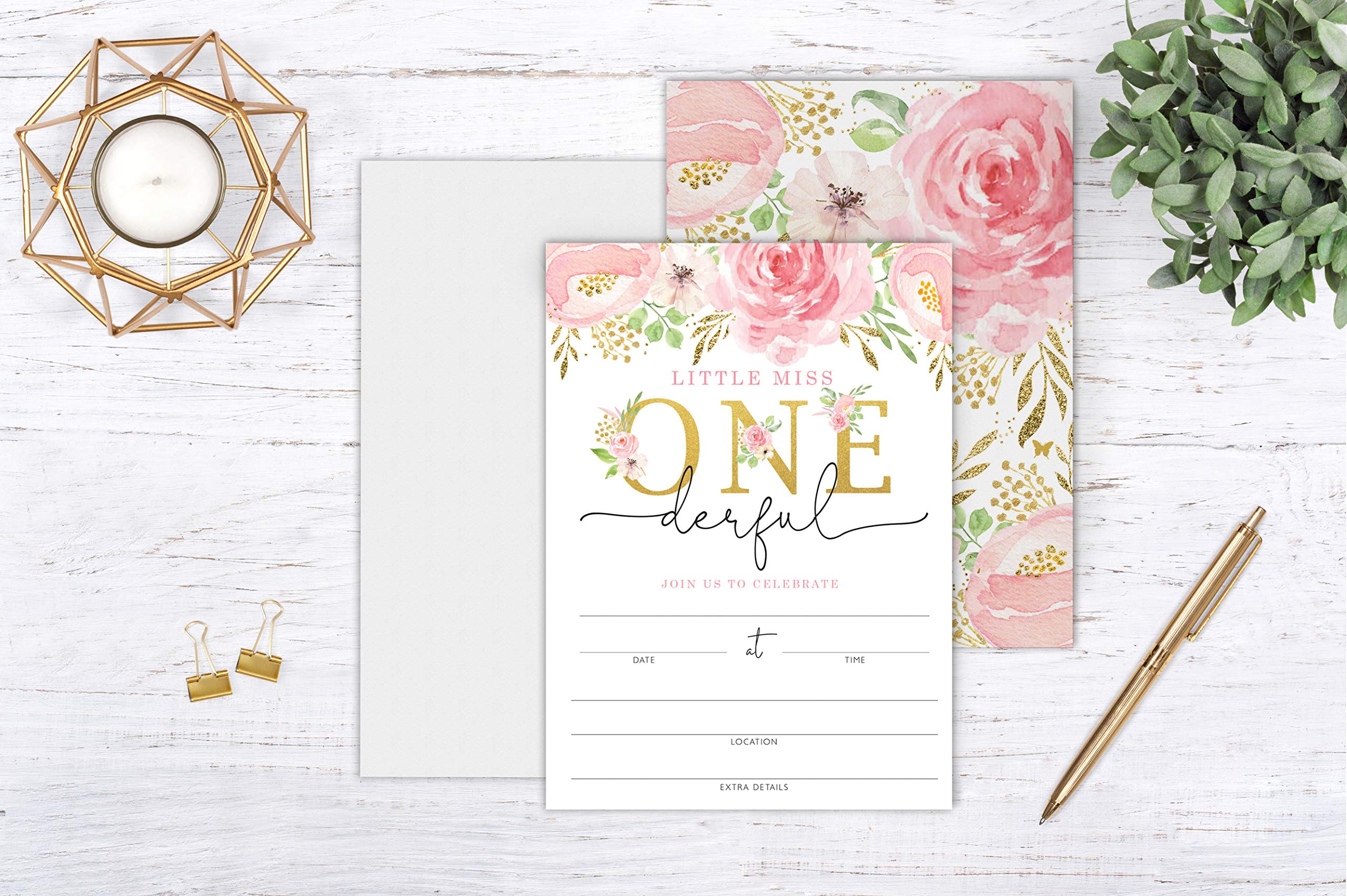 Your Main Event Prints Little Miss ONEderful First Birthday Invitations With Flowers and Butterflies - 20 Invitations - Envelopes Not Included