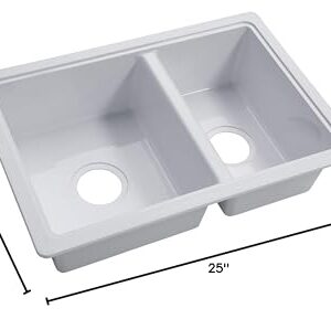 Lippert RV Double Kitchen Galley Sink - 25" x 17" x 6.6" - White — Durable, Space-Saving Sink for RVs and Manufactured Homes - Scratch-Resistant ABS Acrylic - Lightweight and Easy to Install — 809030