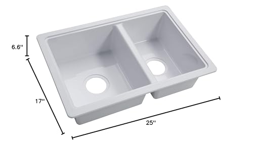 Lippert RV Double Kitchen Galley Sink - 25" x 17" x 6.6" - White — Durable, Space-Saving Sink for RVs and Manufactured Homes - Scratch-Resistant ABS Acrylic - Lightweight and Easy to Install — 809030