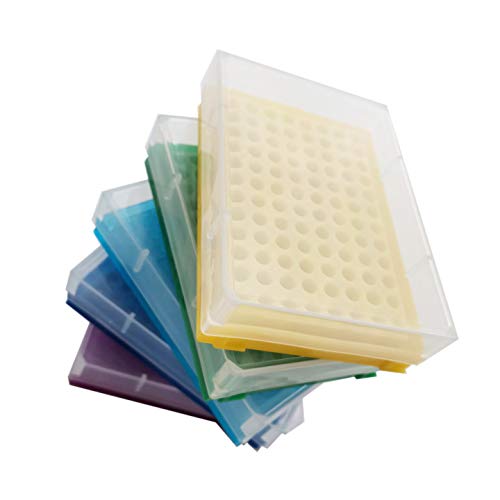 PCR Tube Rack for 0.2ml Micro-Tubes, 8 x 12 Array Pack of 5(Blue/Light Blue/Yellow/Purple/Green)