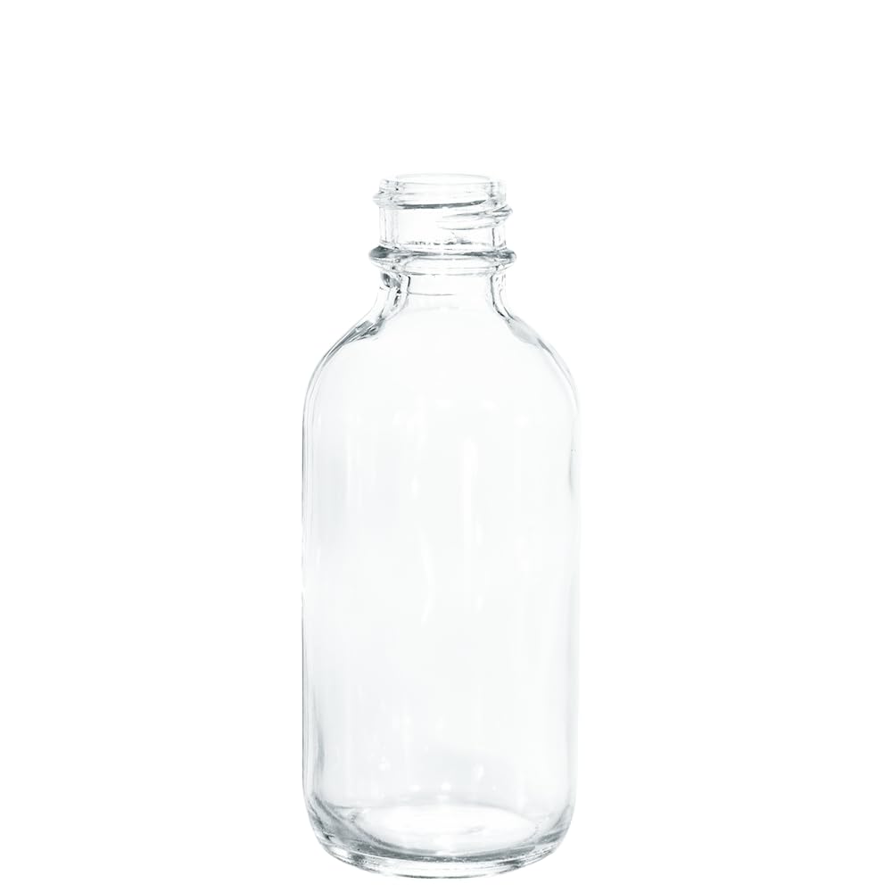 GlassBottleOutlet (Pack of 80) 2 oz. Clear Boston Round with Black Poly Cone Cap