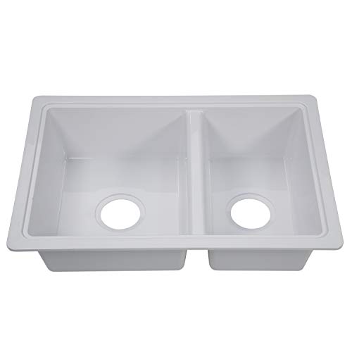 Lippert RV Double Kitchen Galley Sink - 25" x 17" x 6.6" - White — Durable, Space-Saving Sink for RVs and Manufactured Homes - Scratch-Resistant ABS Acrylic - Lightweight and Easy to Install — 809030