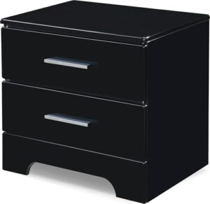 clickdecor hudson end side nightstand with 2 drawers, wooden accent table for bedroom with matte chrome handle, black