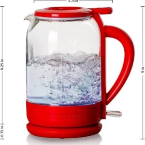 OVENTE Electric Glass Kettle 1.5 Liter 1500W Instant Hot Water Boiler Heater with ProntoFill Tech, Boil-Dry Protection, Automatic Shut Off, Fast Boiling for Tea & Coffee, Red KG516R