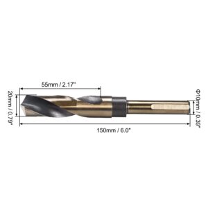 uxcell Reduced Shank Twist Drill Bits 20mm Black Nitride & Gold Titanium Coated High Speed Steel 4341 with 10mm (3/8") Shank for Stainless Steel Alloy Metal Plastic Wood