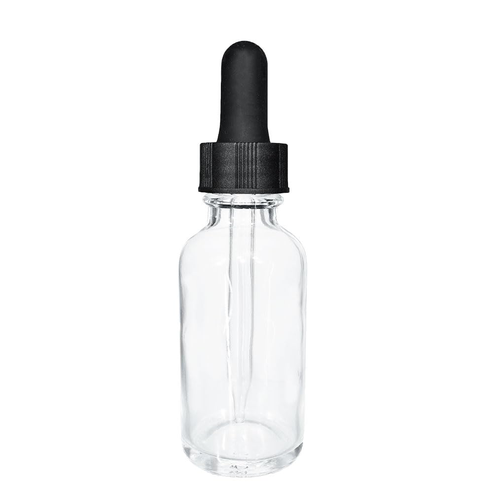 (Pack of 108) 1 oz. Clear Boston Round with Black Glass Dropper