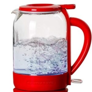 OVENTE Electric Glass Kettle 1.5 Liter 1500W Instant Hot Water Boiler Heater with ProntoFill Tech, Boil-Dry Protection, Automatic Shut Off, Fast Boiling for Tea & Coffee, Red KG516R