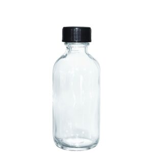 GlassBottleOutlet (Pack of 80) 2 oz. Clear Boston Round with Black Poly Cone Cap