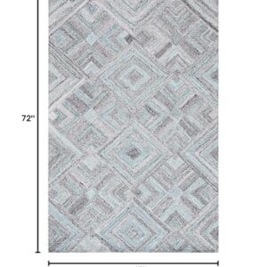 SAFAVIEH Abstract Collection Accent Rug - 4' x 6', Grey & Turquoise, Handmade Wool & Viscose, Ideal for High Traffic Areas in Entryway, Living Room, Bedroom (ABT642F)