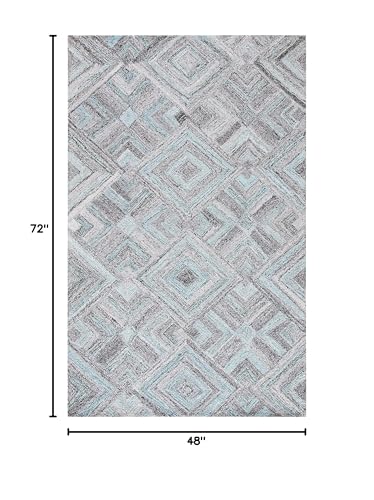 SAFAVIEH Abstract Collection Accent Rug - 4' x 6', Grey & Turquoise, Handmade Wool & Viscose, Ideal for High Traffic Areas in Entryway, Living Room, Bedroom (ABT642F)