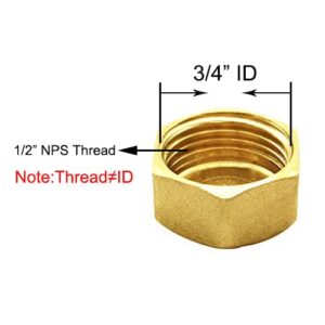 Joywayus Brass Plug Hex Head end Pipe caps 1/2" NPS Female Thread (3/4" ID) with Rubber Gasket (Pack of 4)