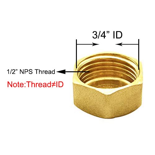 Joywayus Brass Plug Hex Head end Pipe caps 1/2" NPS Female Thread (3/4" ID) with Rubber Gasket (Pack of 4)