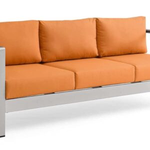 Modway Shore Aluminum Metal Outdoor Patio Sofa With Silver Orange All-Weather Cushions