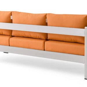 Modway Shore Aluminum Metal Outdoor Patio Sofa With Silver Orange All-Weather Cushions