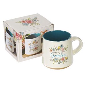 WITH LOVE My Favorite People Call Me Grandma Clay Base Ceramic Coffee Mug for Grandmothers Floral Peach & Ivory Cup for Coffee/Tea, Dishwasher Microwave Safe, 14oz