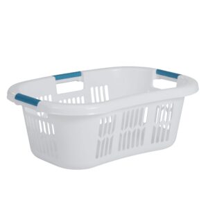 Rubbermaid 2.1-Bushel Small Hip-Hugger Portable Plastic Laundry Basket with Grab-Through Handles, White (4-Pack)