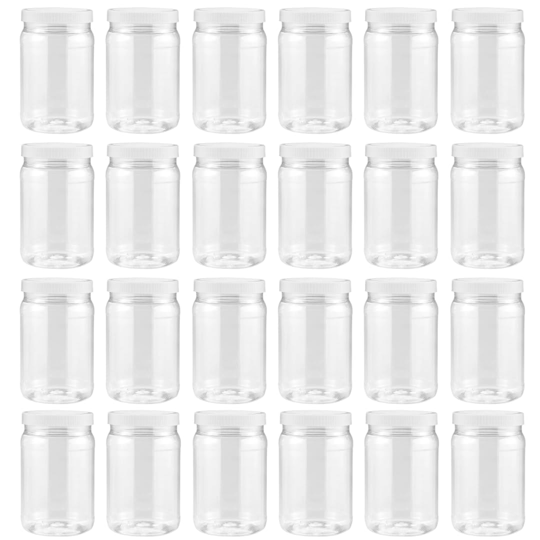 Smart Solutions Clear Plastic Mason Jars (18 oz 24 pack) | With Screw-On Airtight Lids | Refillable | No BPA | Perfect for Crafts, Herbs, Slime, Food & Liquids | Made in USA