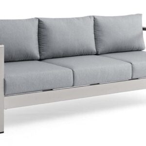 Modway Shore Aluminum Metal Outdoor Patio Sofa With Silver Gray All-Weather Cushions