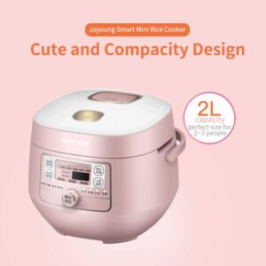 Joyoung Smart Rice Cooker JYF-20FS987M Mini Multi-use with Timer for Cooking, Soups, Stew, 2L,Pink