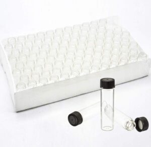 pack of 100 glass vials with black phenolic screw caps (4ml, clear)