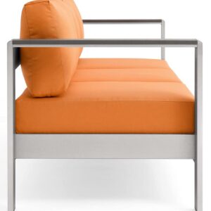 Modway Shore Aluminum Metal Outdoor Patio Sofa With Silver Orange All-Weather Cushions