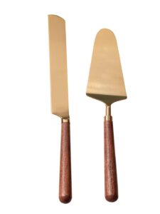 nestroots cake cutting knife server serrated knife set of 2 dessert server gold with mango wood handle