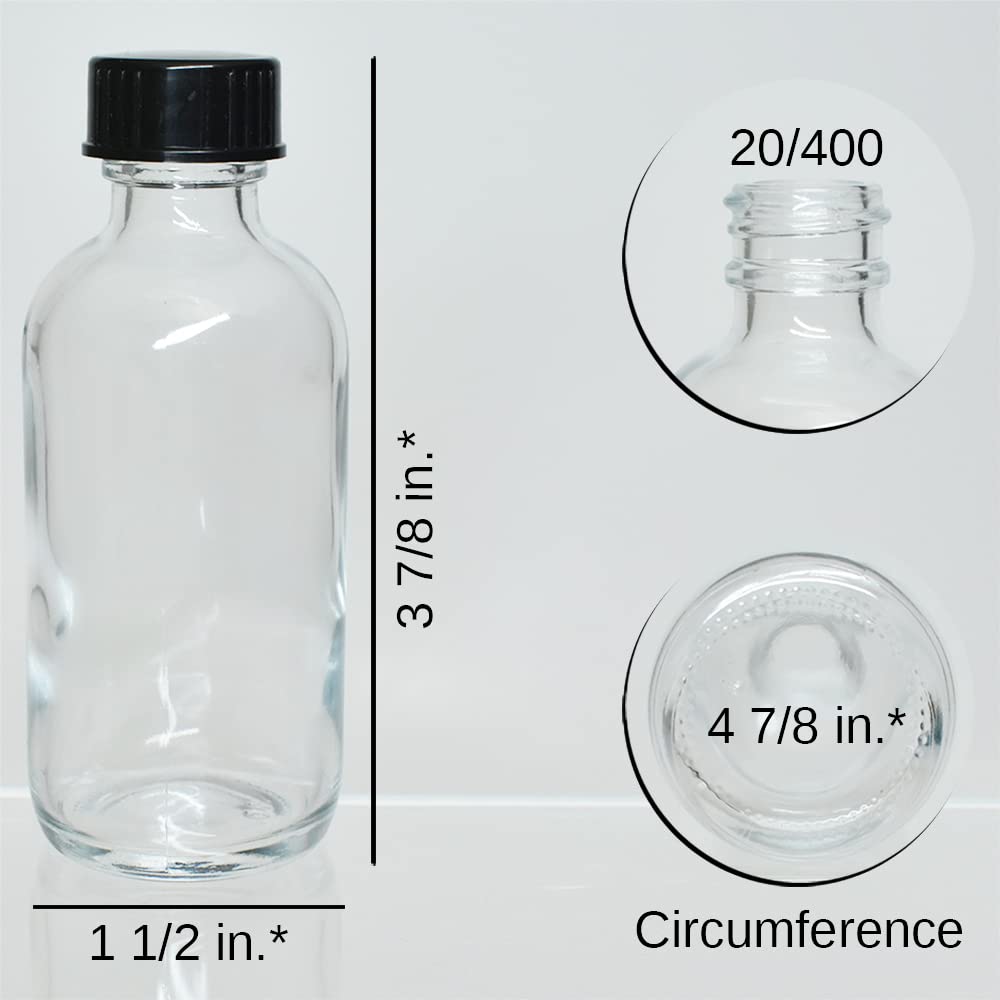 GlassBottleOutlet (Pack of 80) 2 oz. Clear Boston Round with Black Poly Cone Cap