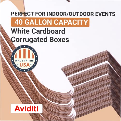 AVIDITI Cardboard Trash Cans and Recycling Bins, 40 Gallon 18"L x 18"W x 30"H 10-Pack | Reuseable and Disposeable Pop Up Garbage Boxes Container for Party, Parties, Recycle, Outdoor Events, White Box