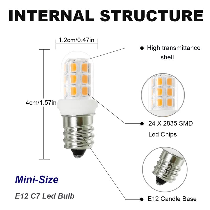 XRZT LED Night Light Bulbs - C7 E12 Led Bulb 15W Salt Lamp Bulbs, Warm White 2 Watt Equivalent 20 Watt Halogen Bulb, E12 Candelabra Light Bulb 2-Pack