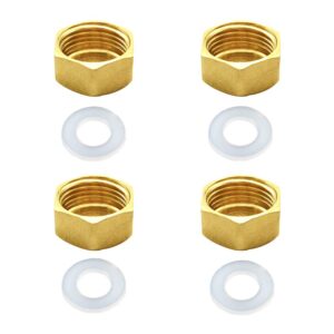 joywayus brass plug hex head end pipe caps 1/2" nps female thread (3/4" id) with rubber gasket (pack of 4)