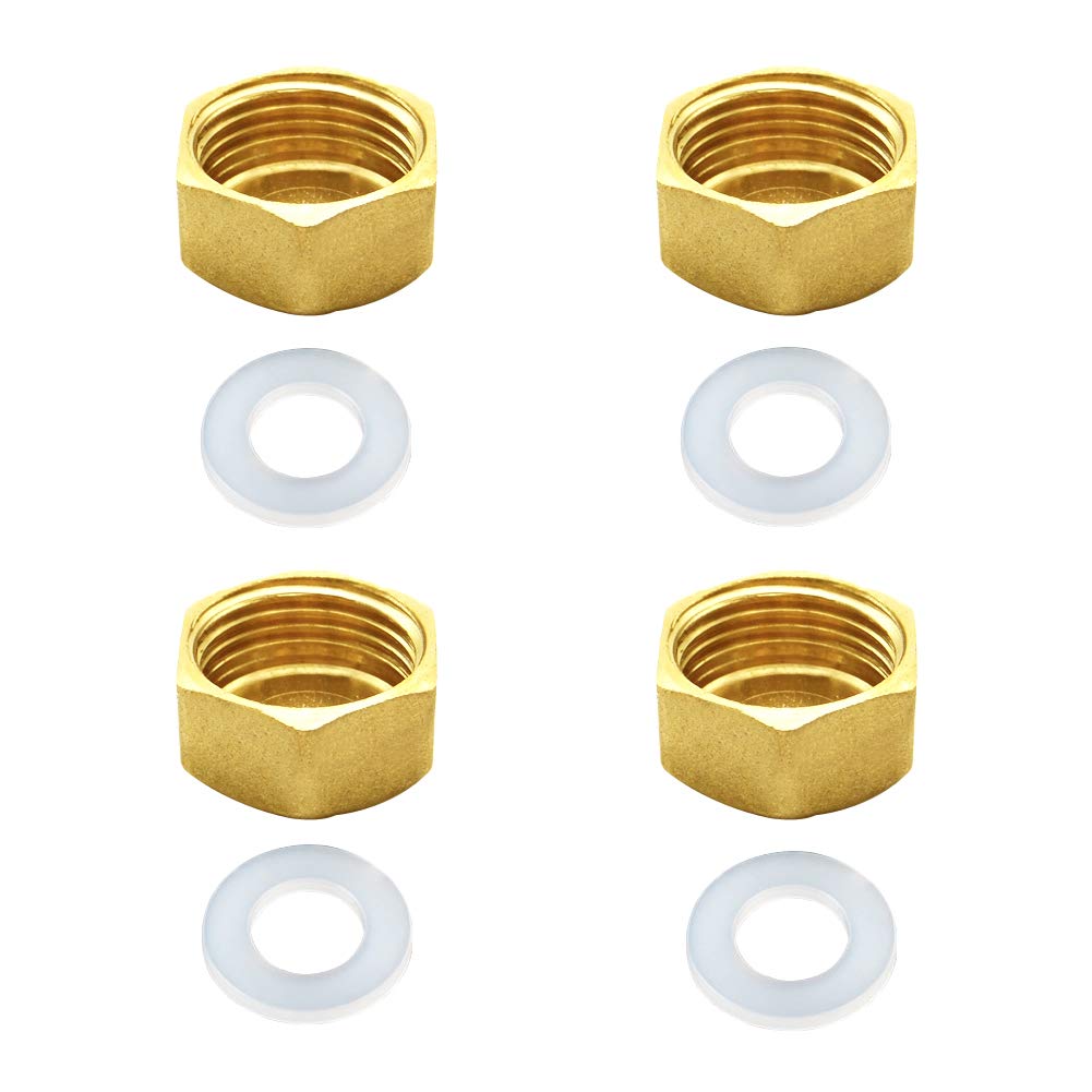 Joywayus Brass Plug Hex Head end Pipe caps 1/2" NPS Female Thread (3/4" ID) with Rubber Gasket (Pack of 4)