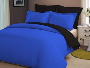 cotton magneto one side black reversible duvet cover with zipper & corner ties 100% egyptian cotton 800 thread count premium two tone bedding(1 duvetcover 4pillow shams)(olympic queen,royal blue)