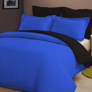 Cotton Magneto One Side Black Reversible Duvet Cover with Zipper & Corner Ties 100% Egyptian Cotton 800 Thread Count Premium Two Tone Bedding(1 DuvetCover 4Pillow Shams)(Olympic Queen,Royal Blue)