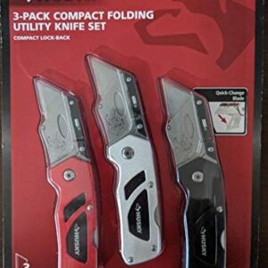 Husky Utility Knife Set 3-Piece, Utility Knife Blades with Folding Sure-Grip Lock Back Utility Knives, Quick-Change Mechanism Heavy Duty Utility Knife Blades