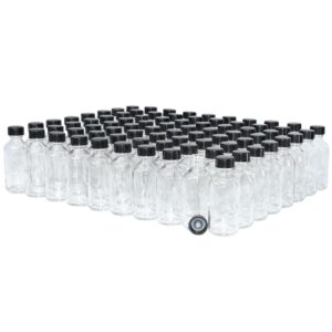 glassbottleoutlet (pack of 80) 2 oz. clear boston round with black poly cone cap