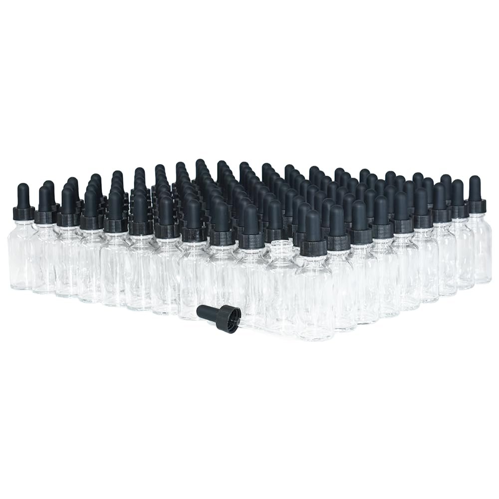 (Pack of 108) 1 oz. Clear Boston Round with Black Glass Dropper