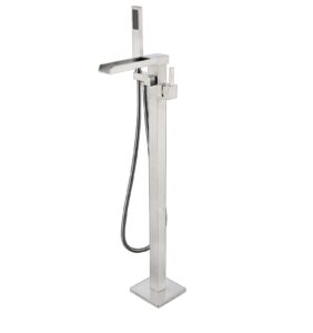 cascata single handle freestanding floor mount tub faucet bathtub filler with hand shower in brushed nickel