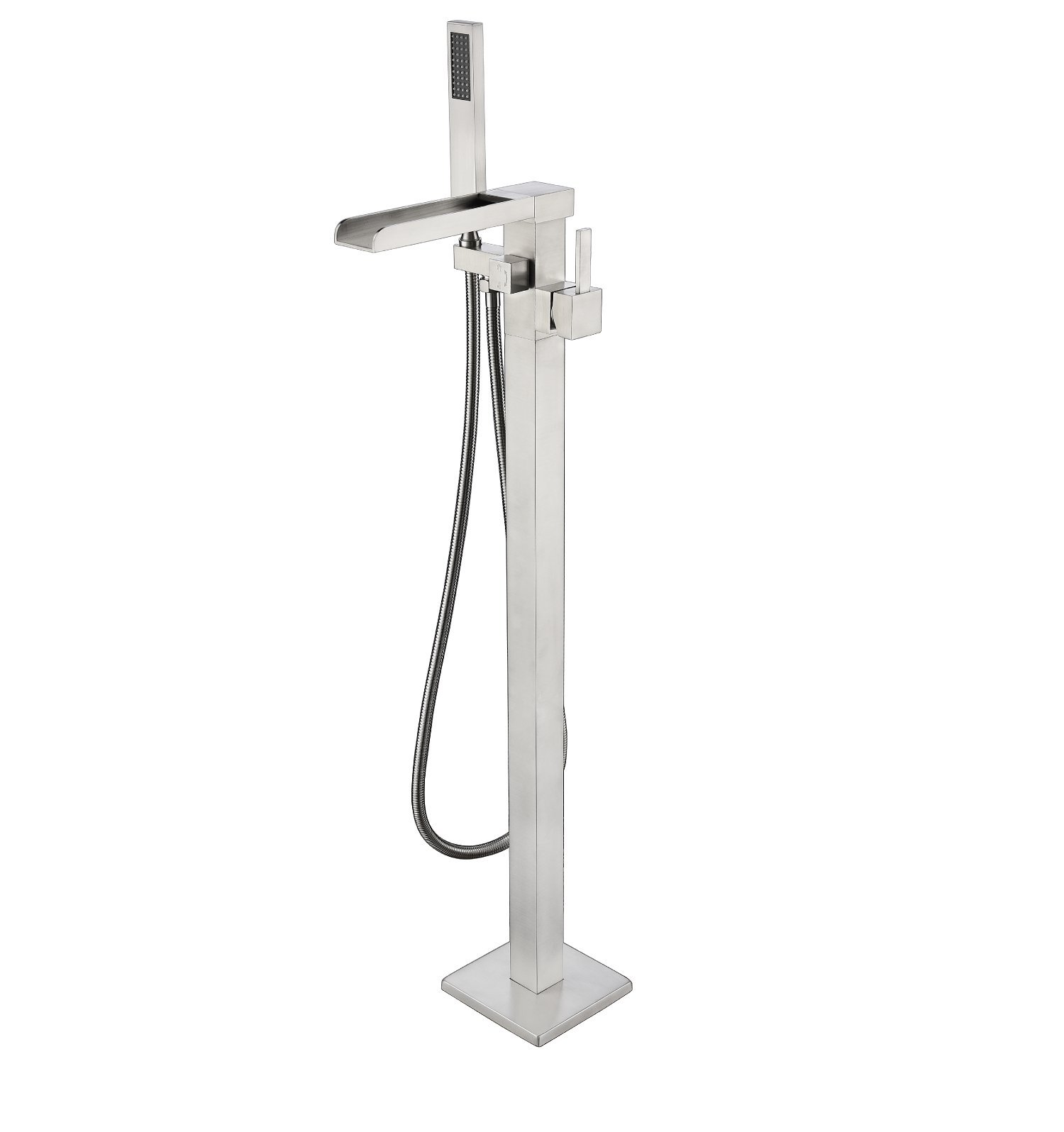 Cascata Single Handle Freestanding Floor Mount Tub Faucet Bathtub Filler with Hand Shower in Brushed Nickel