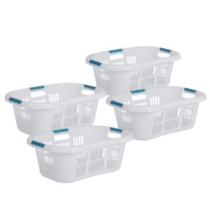 rubbermaid 2.1-bushel small hip-hugger portable plastic laundry basket with grab-through handles, white (4-pack)