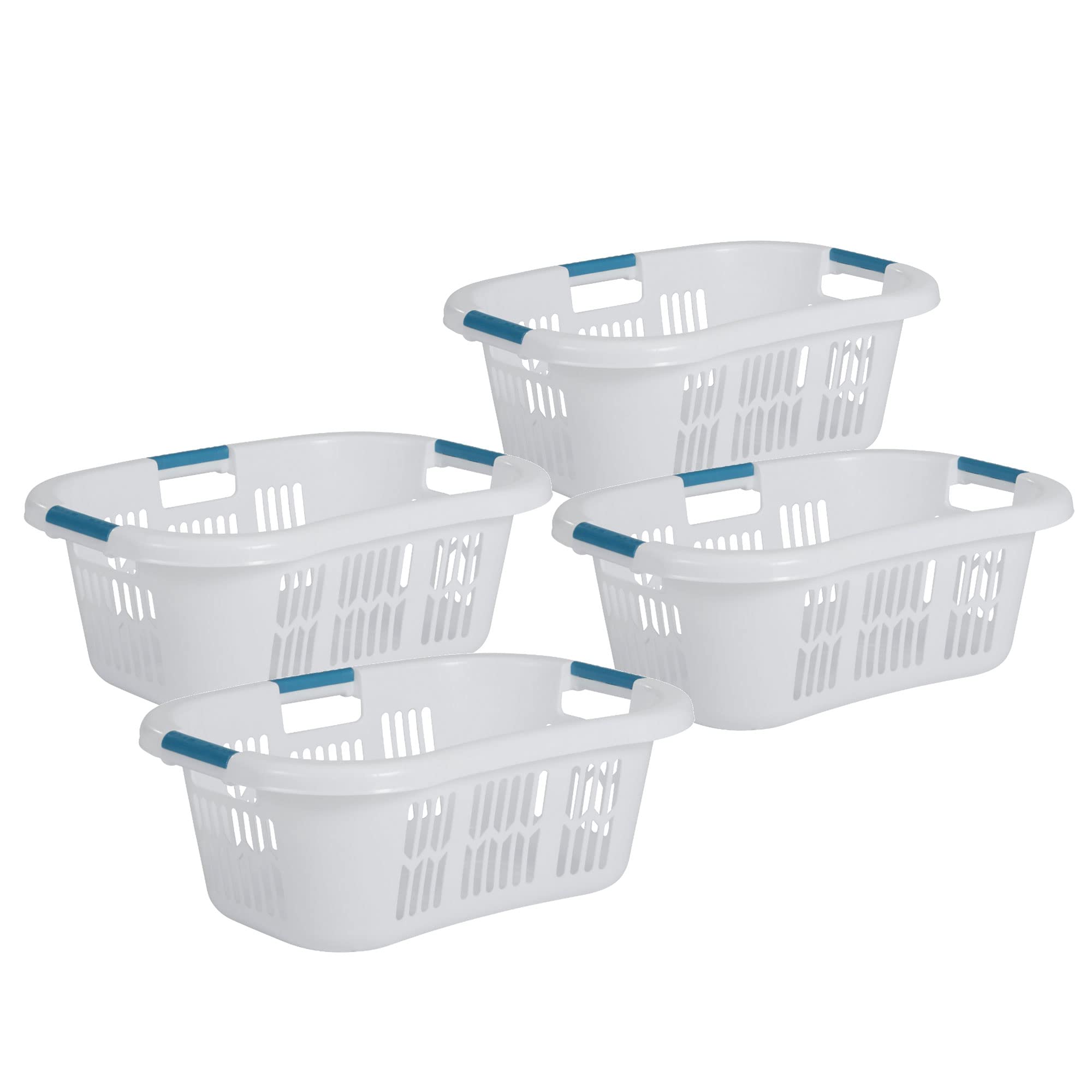 Rubbermaid 2.1-Bushel Small Hip-Hugger Portable Plastic Laundry Basket with Grab-Through Handles, White (4-Pack)