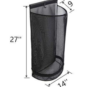 ALYER Hanging Semi Round Storage Mesh Bag,Collapsible Laundry Hamper Basket with Durable Hanger (Black)