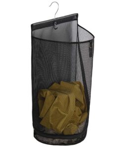 alyer hanging semi round storage mesh bag,collapsible laundry hamper basket with durable hanger (black)