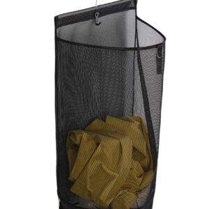 ALYER Hanging Semi Round Storage Mesh Bag,Collapsible Laundry Hamper Basket with Durable Hanger (Black)