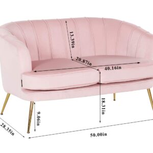 Artechworks Contemporary Velvet Loveseat Chair with Gold-Finished Metal Legs, 2-Seat Sofa for Living Room, Bedroom, Home Office, Pink