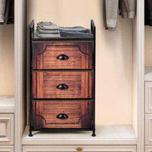 Tangkula 3 Drawer Dresser, Vertical Dresser Storage Tower with Fabric Drawers and Steel Frame, Industrial Wood Look Organizer Unit for Closet Entryway, Retro Freestanding Dresser