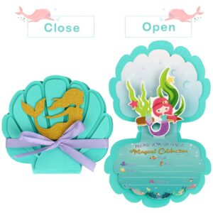 OurWarm 24pcs Mermaid Party Invitations, 3D Pearlescent Mermaid Birthday Party Supplies with Envelopes for Kids Girls Birthday Wedding Baby Shower Pool Mermaid Themed Party Supplies