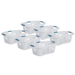 rubbermaid 2.1-bushel small hip-hugger portable plastic laundry basket with grab-through handles, white (6-pack)